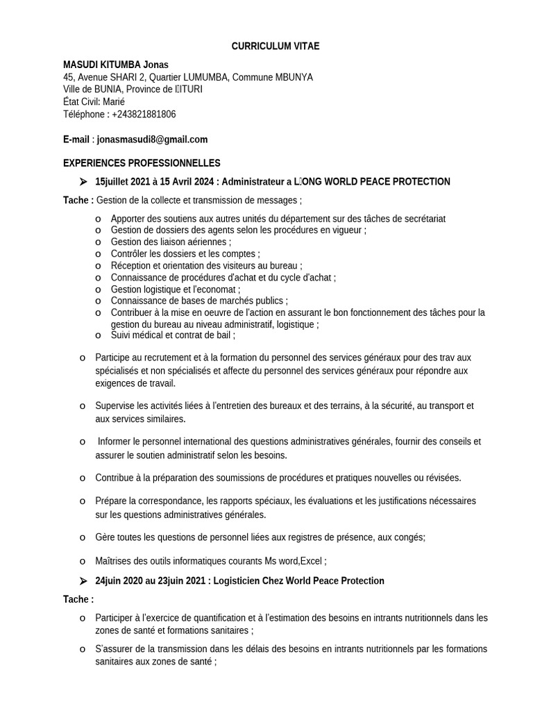 CV Jonas M | PDF | Logistique | Secrétaire