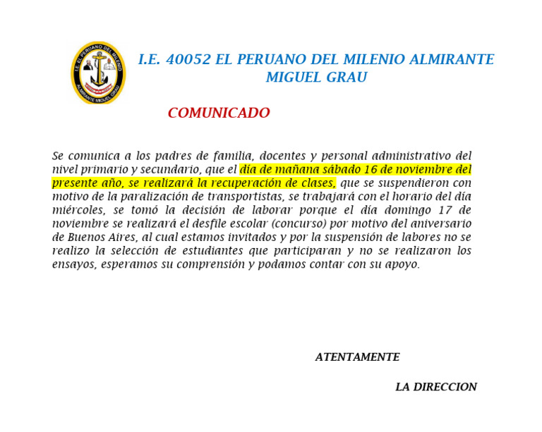 Comunicados Direccion (15!11!2024) | PDF