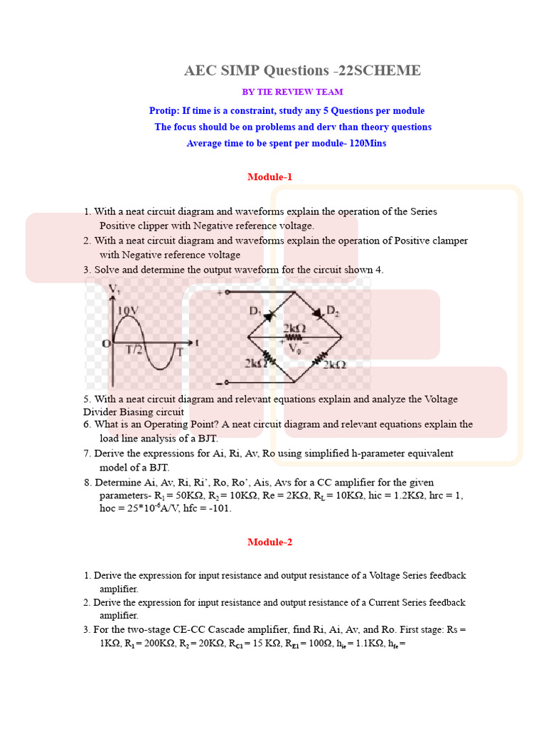 AEC Super Exam Preparation Guide | PDF | Amplifier | Electromagnetism