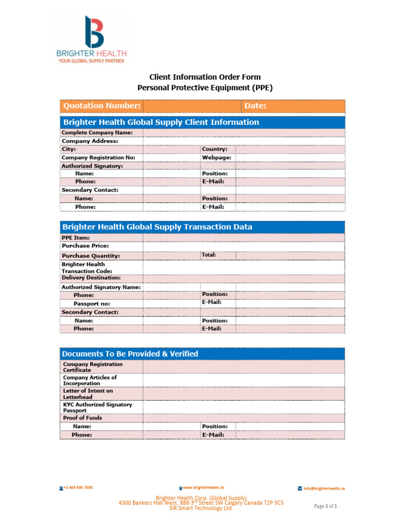 PPE Client Information Order Form | PDF