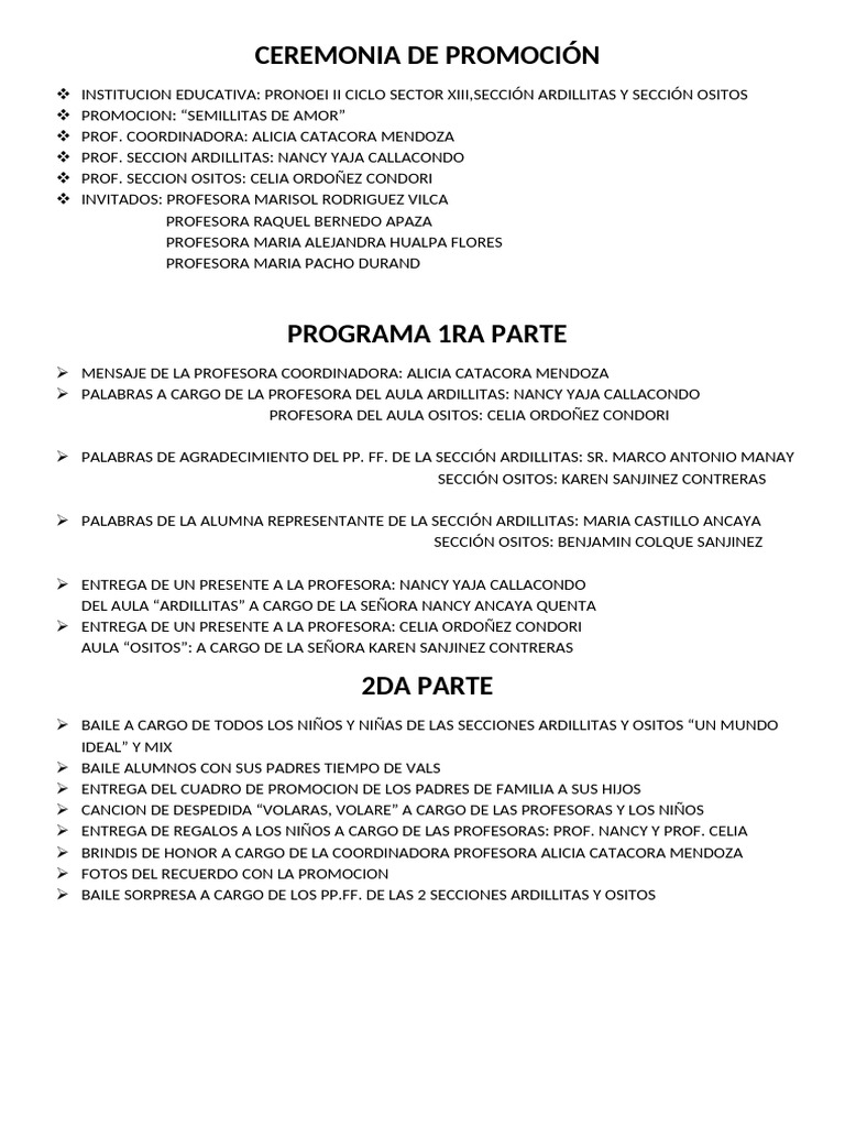 Programa Ceremonia de Promoción | PDF