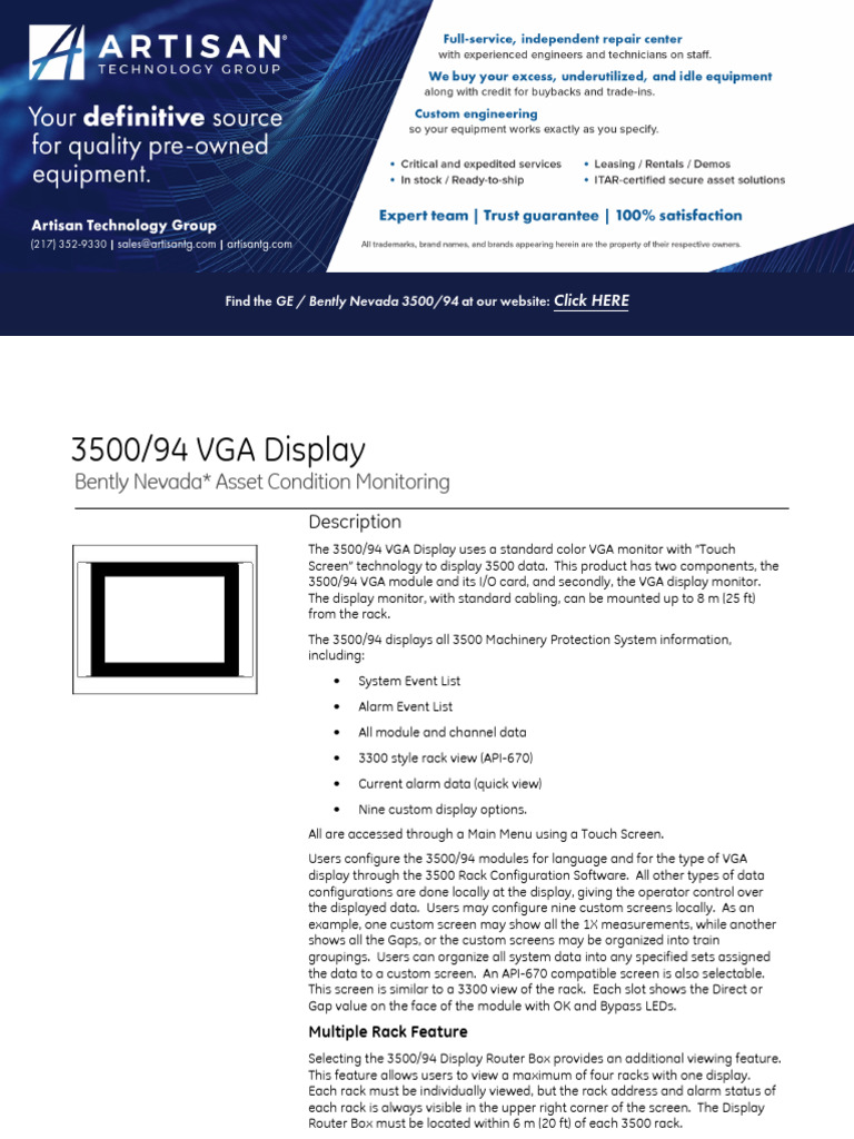 GE Bently Nevada 3500 94 Datasheet 2017112145837 | PDF | Computer Monitor | Instrumentation