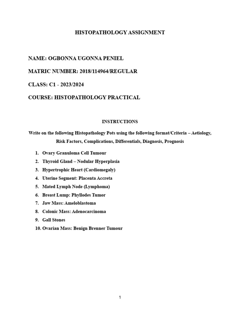 Histopathology Pots Assignment | PDF | Ovarian Cancer | Neoplasms