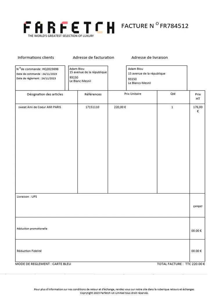 Facture Farfetch | PDF