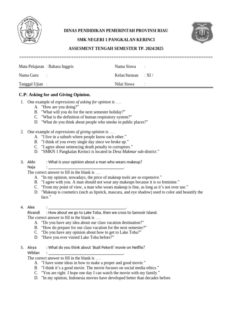 Soal Mid-Sem B.ing Xi Ganjil 2024-2025 | PDF