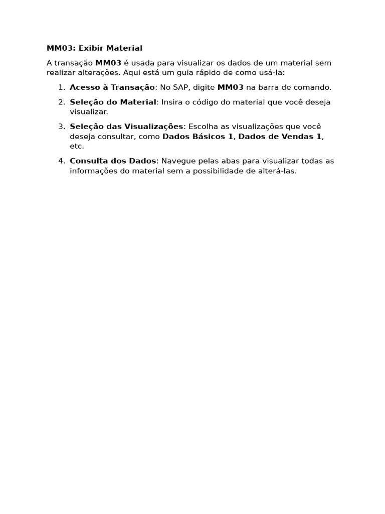 Visualização de Material no MM03 | PDF