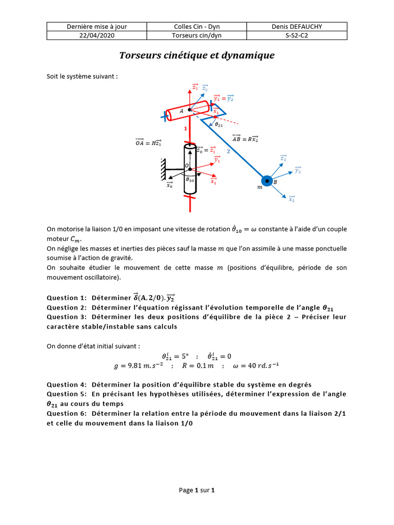 Analyse des Torseurs Cinétique et Dynamique | PDF | Masse | Rotation