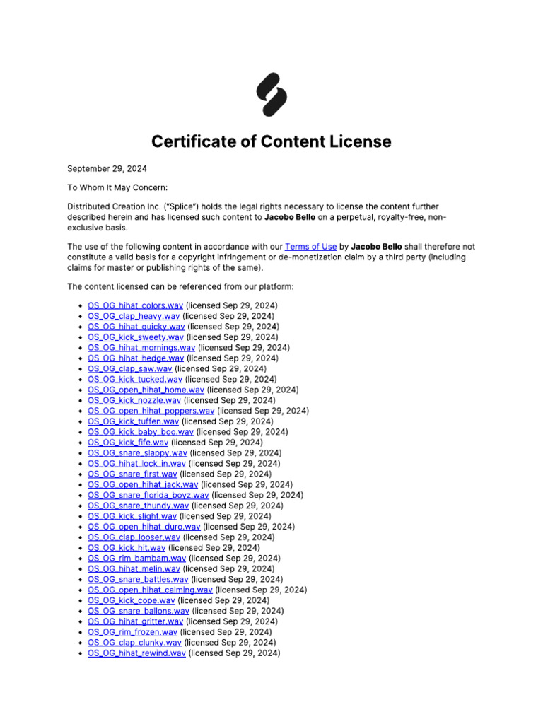 Certificate of Content License (29sep290938) | PDF