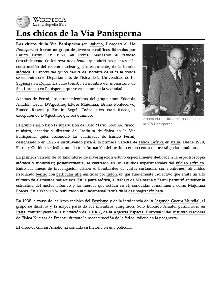 Los Chicos de La Vía Panisperna | PDF | Ciencias fisicas | Física nuclear