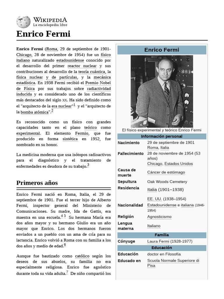 Enrico Fermi: Pionero de la Física | PDF | Desintegración radioactiva ...