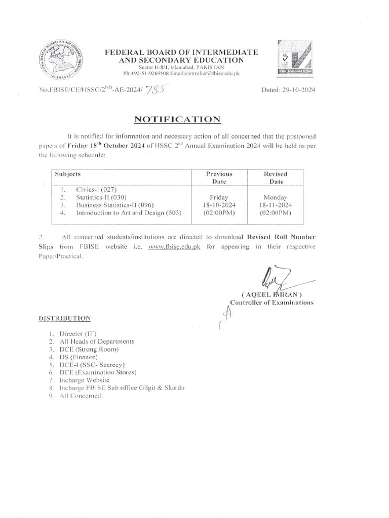 Notification For Postponed Papers | PDF