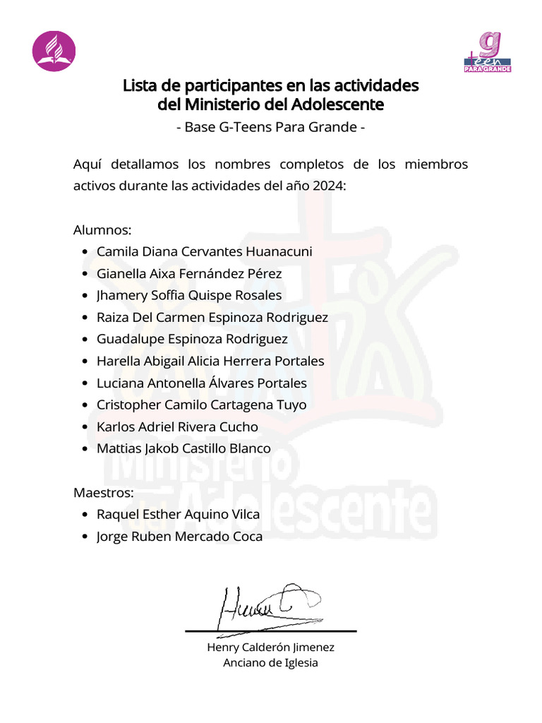 Lista de Participantes - (Para Grande) | PDF