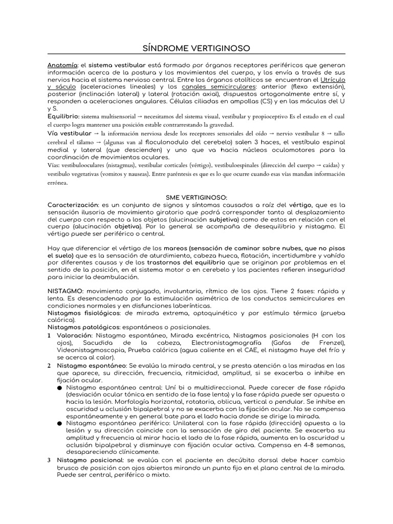 Sindrome Vertiginoso | PDF | Vértigo | Sistema Auditorio
