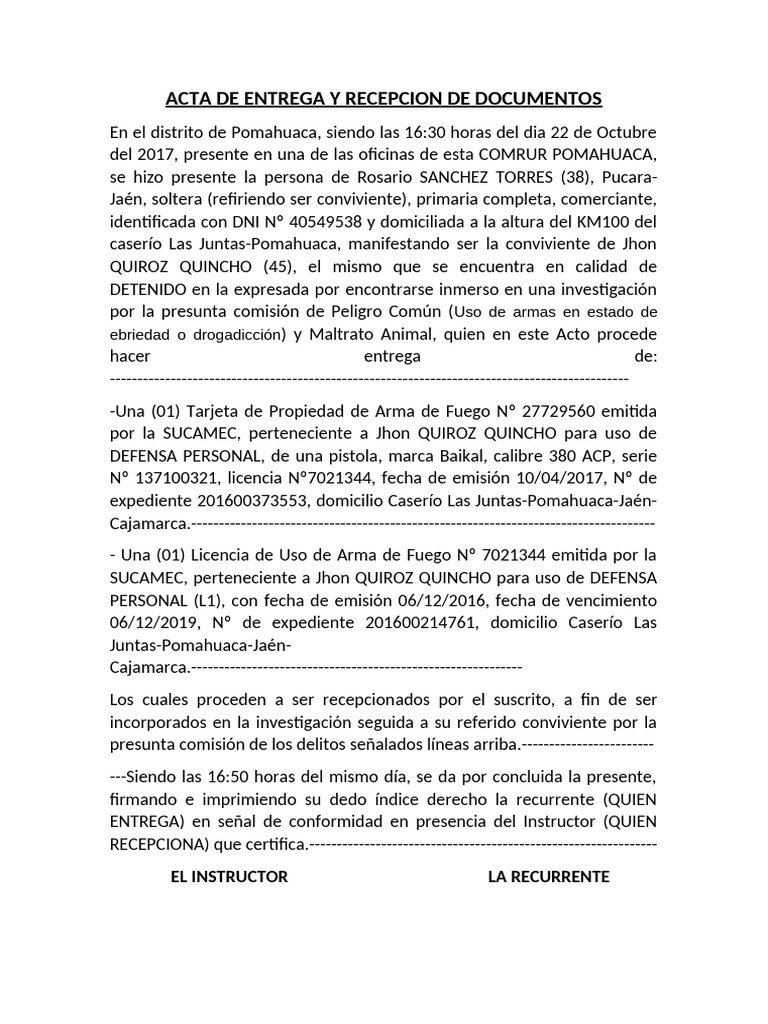 Acta de Entrega y Recepcion de Documentos | PDF