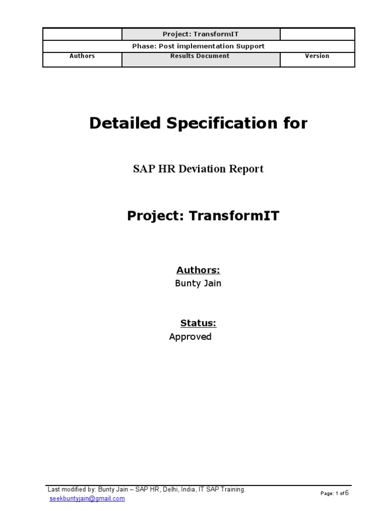 SAP HR Deviation Report Specification | PDF | Areas Of Computer Science ...
