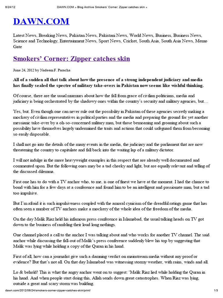 Smokers Corner Zipper Catches Skin | PDF