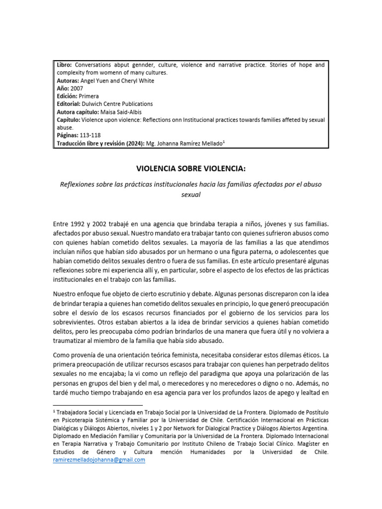 Angel Yuen y Cheryl White (2007) Violencia Sobre Violencia | PDF ...