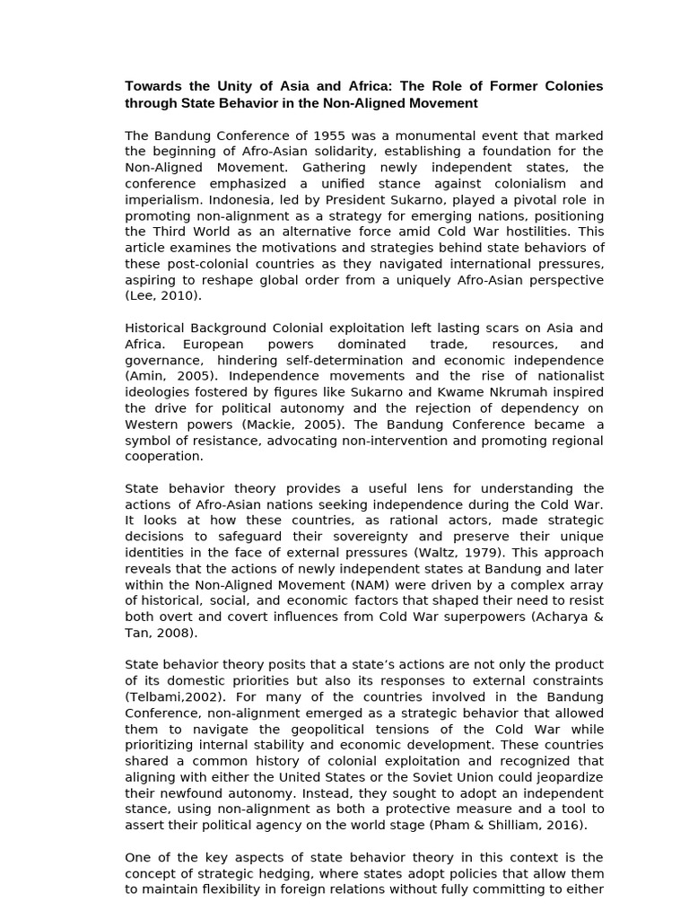 Towards The Unity of Asia and Africa - The Role of Former Colonies ...