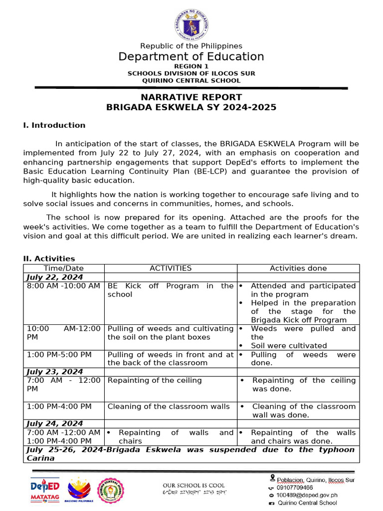 Brigada Accomplishment Report 2024 | PDF | Behavior Modification | Learning