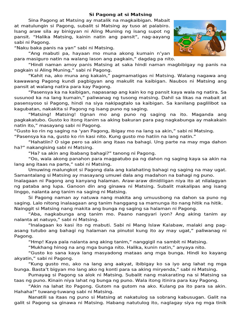 Si Pagong at Si Matsing | PDF