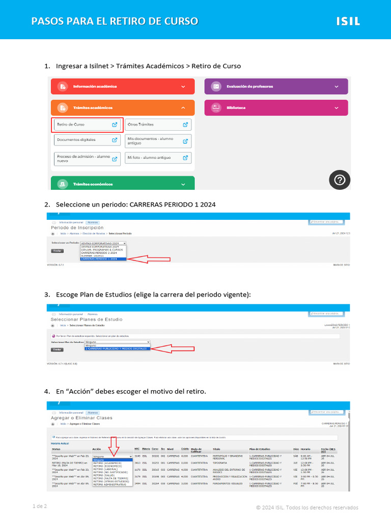 Pasos para El Retiro de Curso Isil | PDF