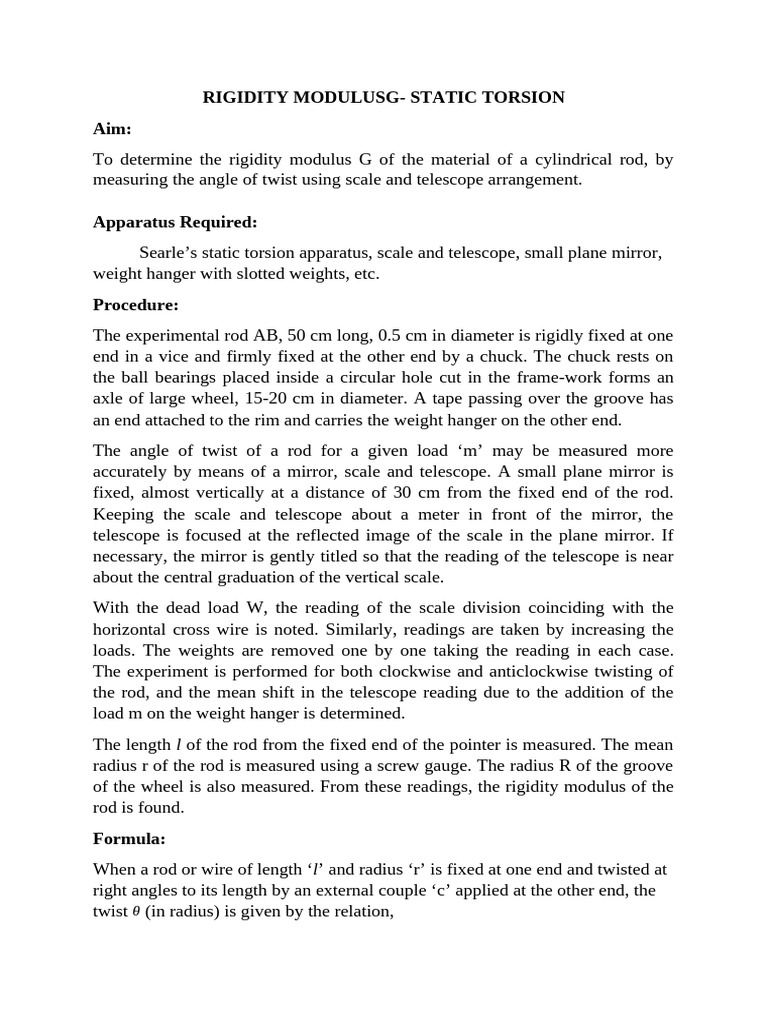 6 Rigidity Modulus G Pdf Angle Mirror