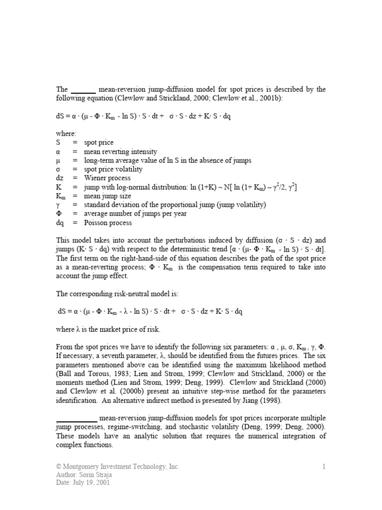 Mean Reversion - Jump Diffusion | PDF | Option (Finance) | Futures Contract