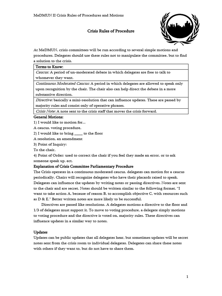 Crisis Rules of Procedure | PDF | Committee | Parliamentary Procedure