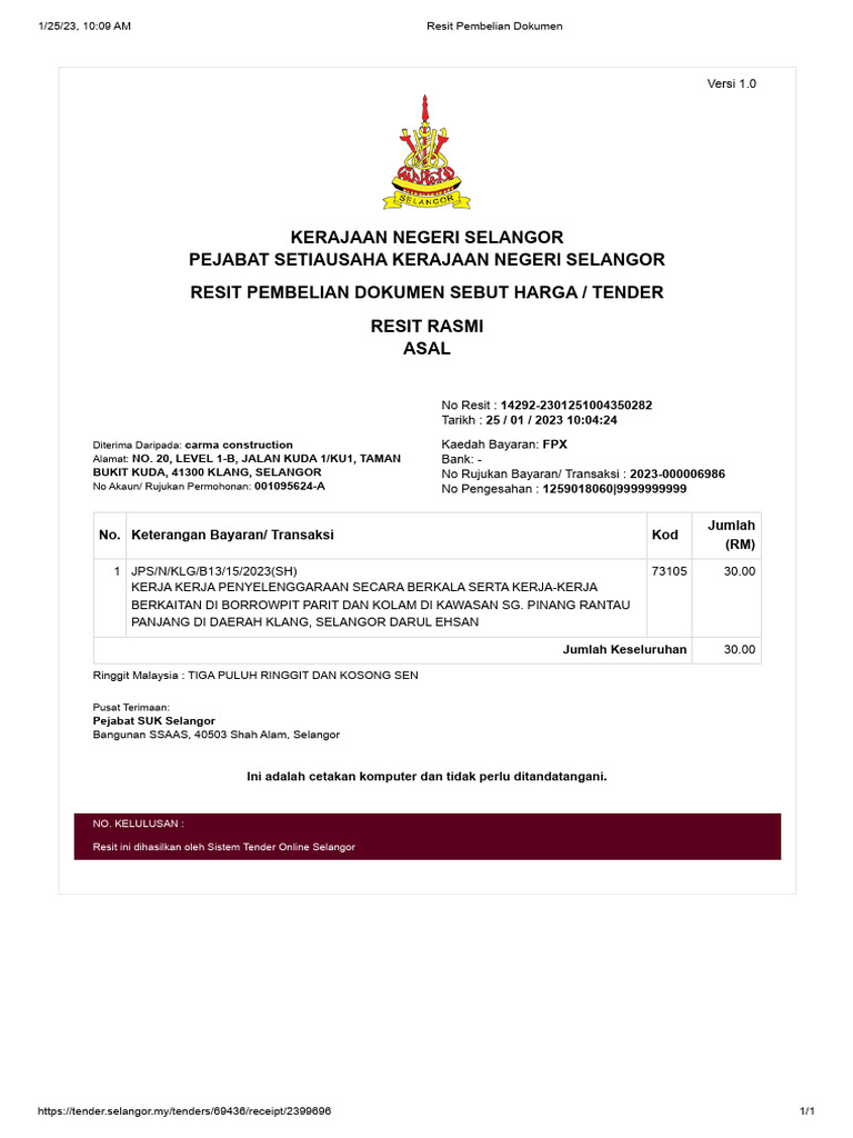 Resit Pembelian Dokumen | PDF