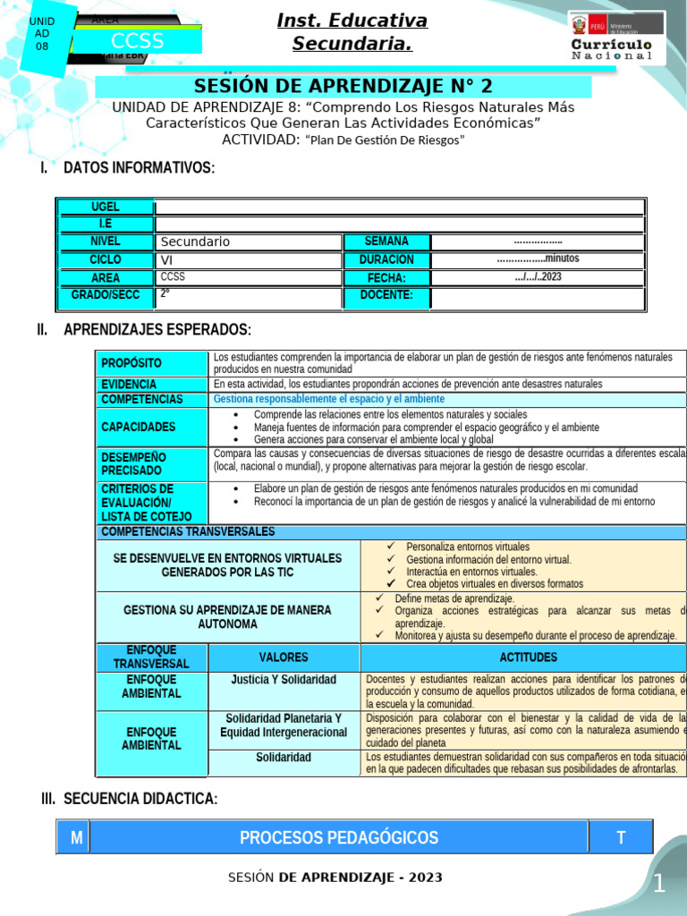 Sesion CCSS 2° Sec-Semana 02 Uni 8 | PDF | Maestros | Aprendizaje