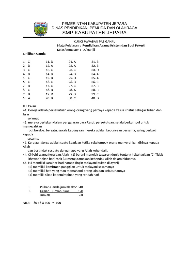 Lembar Jawab Kls 9 | PDF