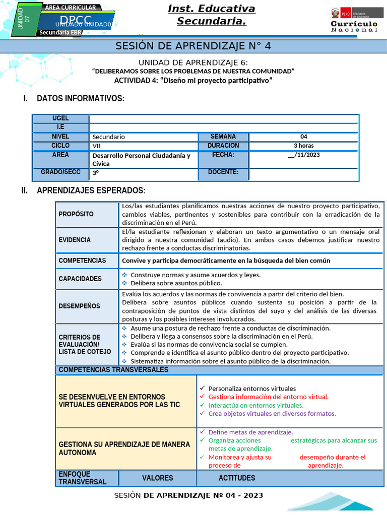 3º DPCC - Ses 4 Uni 7 - Sem 04 | PDF | Aprendizaje | Evaluación