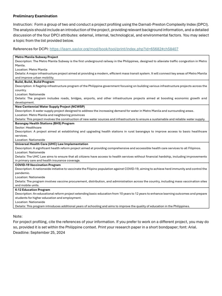 Prelim Exam Project Management | PDF | Infrastructure | Rapid Transit