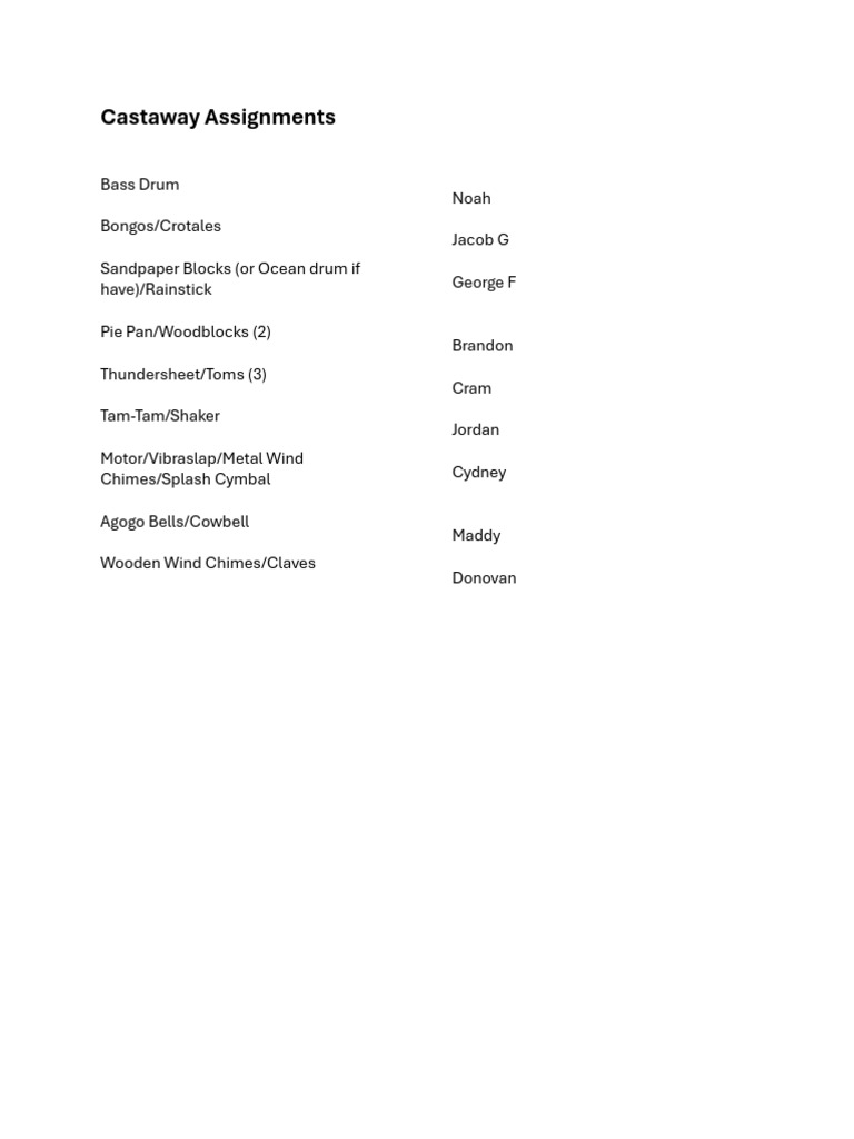 Castaway Assignments | PDF