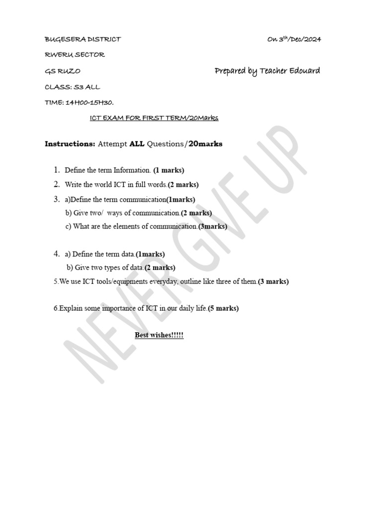 Ict Exam S1 - 124122 | PDF