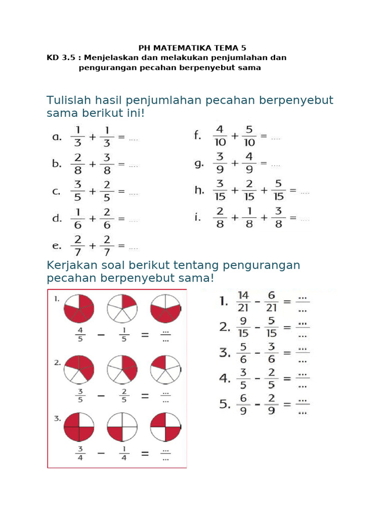 PH Matematika Tema 5 Pecahan | PDF