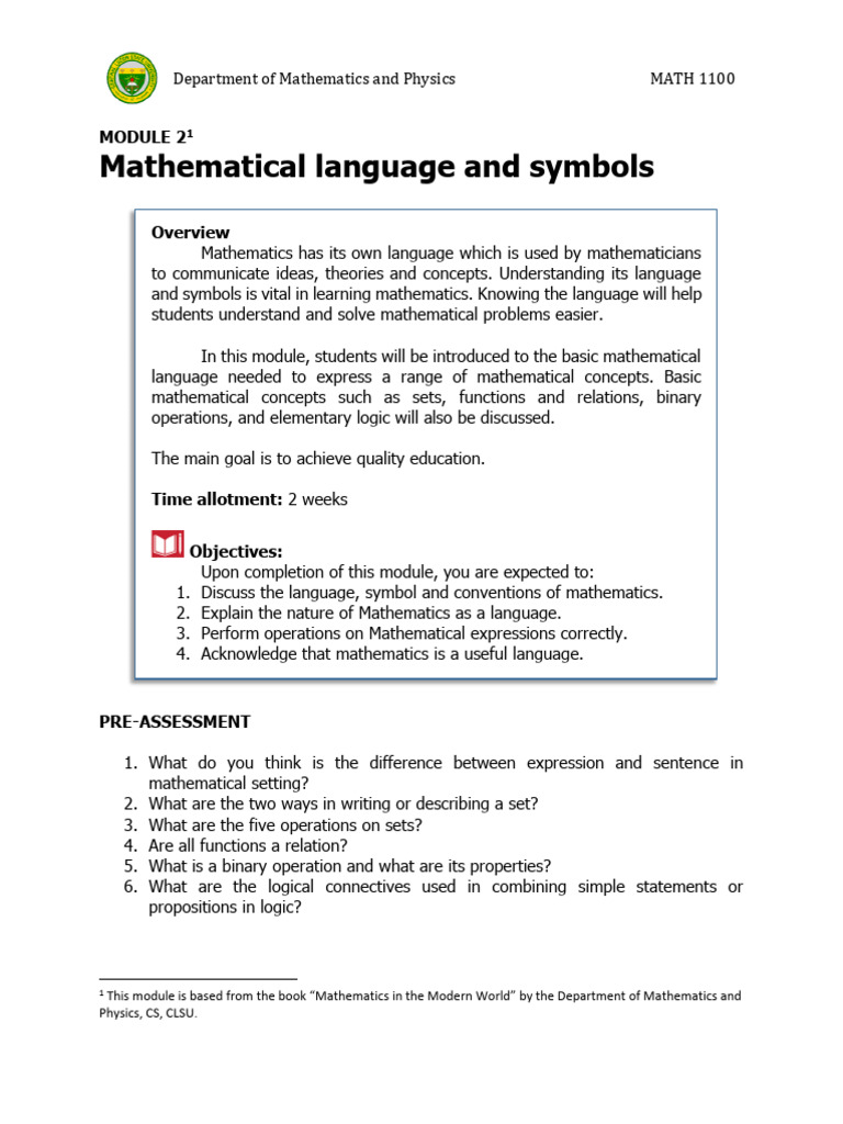 Math 1100 Module 2 Up To Sets | PDF | Set (Mathematics) | Mathematics
