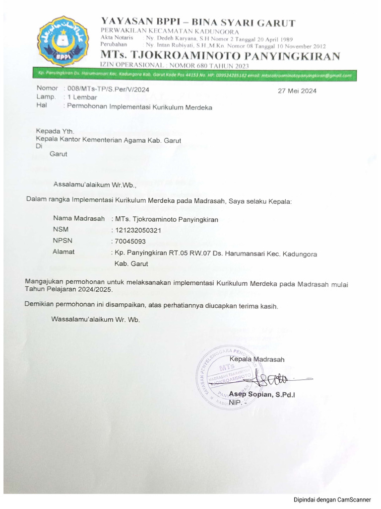 Surat Permohonan Ikn Mts Tjokro | PDF