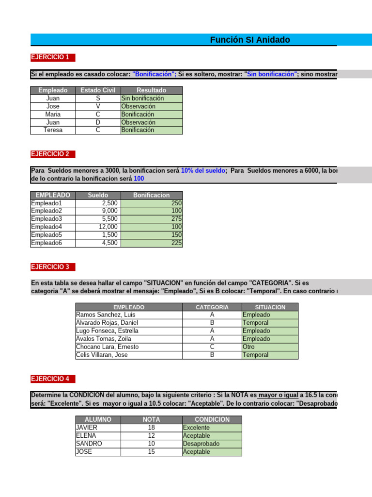 Ejercicio Funcion Si Anidada 1 | PDF