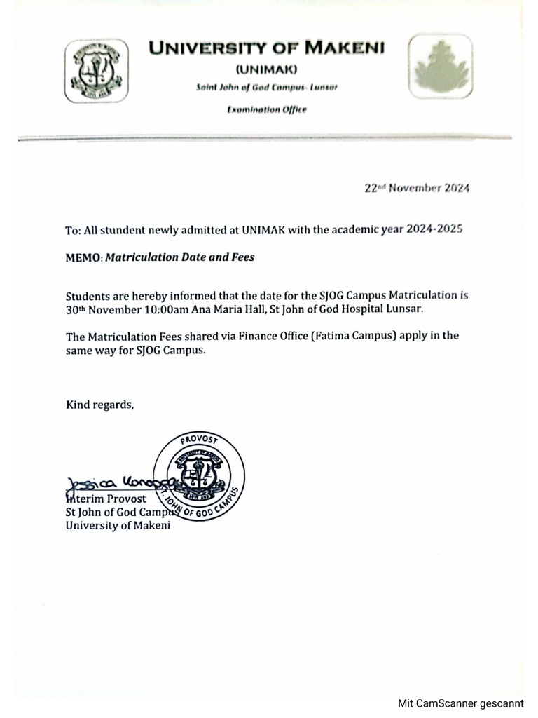 Memo Matriculation | PDF