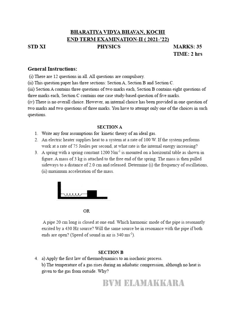 Xi - Physics - End Term Examination - Ii - 2022 | PDF | Waves | Physical Sciences