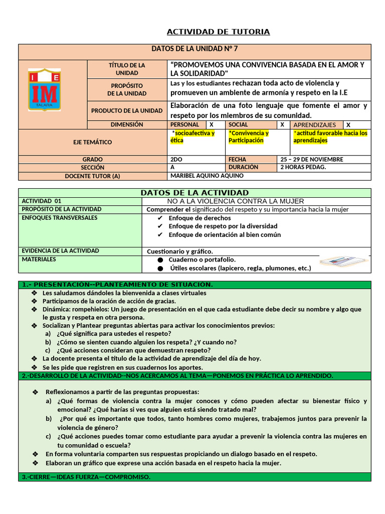 1ra Sesion de 7ma Unidad | PDF | La violencia contra las mujeres | Violencia
