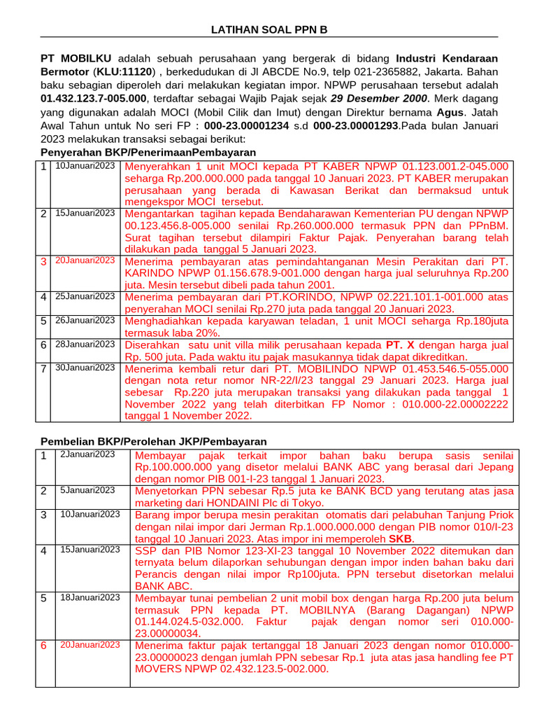 Soal Latihan SPT Masa PPN B | PDF