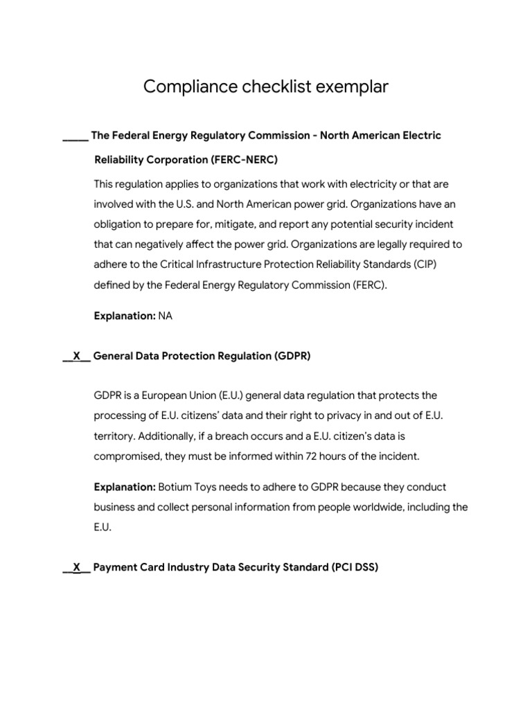 Compliance Checklist Exemplar | PDF | Payment Card Industry Data ...
