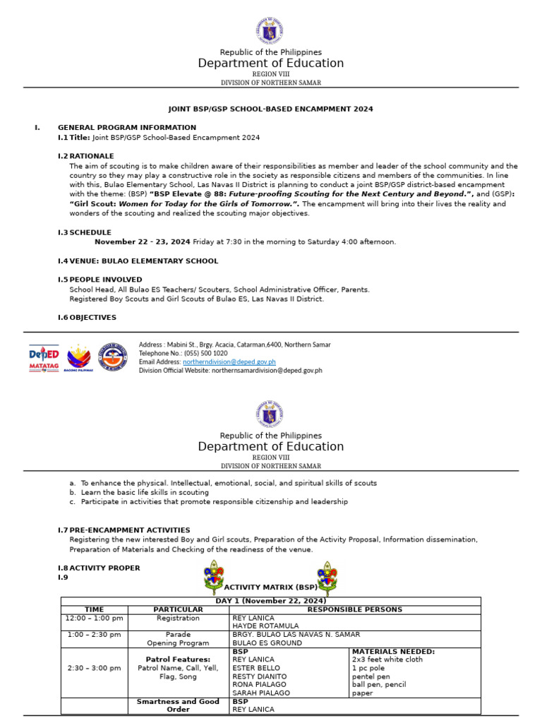 BSP/GSP School Encampment 2024 Guide | PDF