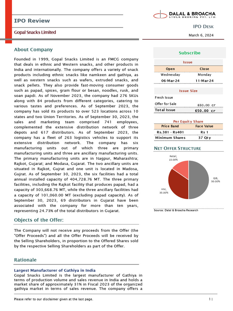Gopal Snacks Ipo | PDF