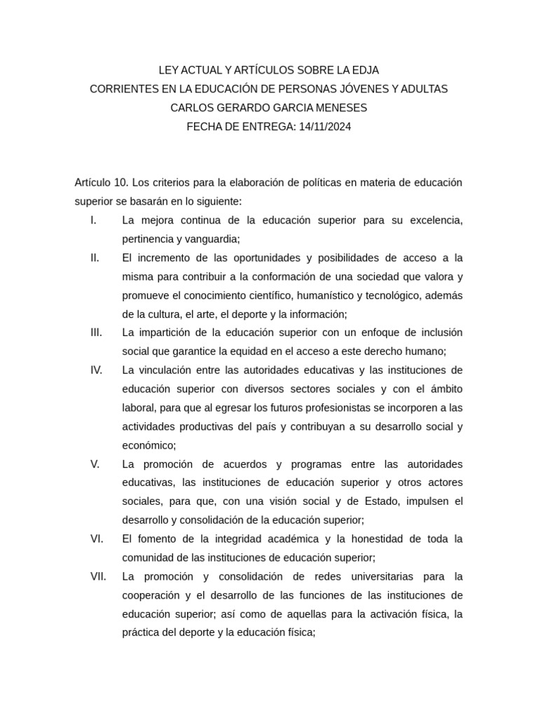 Ley Actual y Artículos Sobre La Edja | PDF | Educación más alta ...