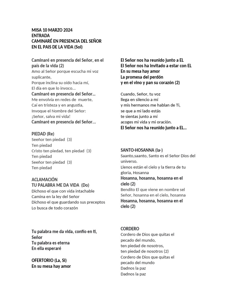 Cantos Litúrgicos para Misa 1 | PDF | Pecado | Amor