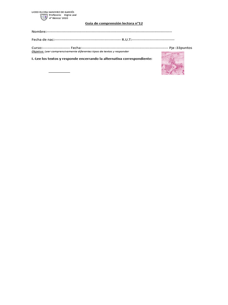 Guía de Comprensión Lectora 4° Básico | PDF