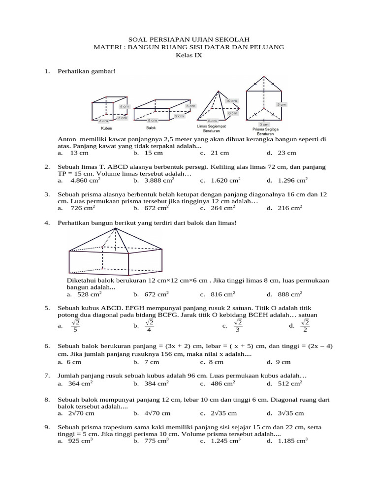 SOAL UJIAN SEKOLAH Kelas 9 BRSD Dan Peluang | PDF